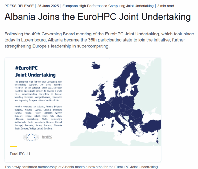 Albania Joins the EuroHPC Joint Undertaking – westernbalkans-infohub.eu